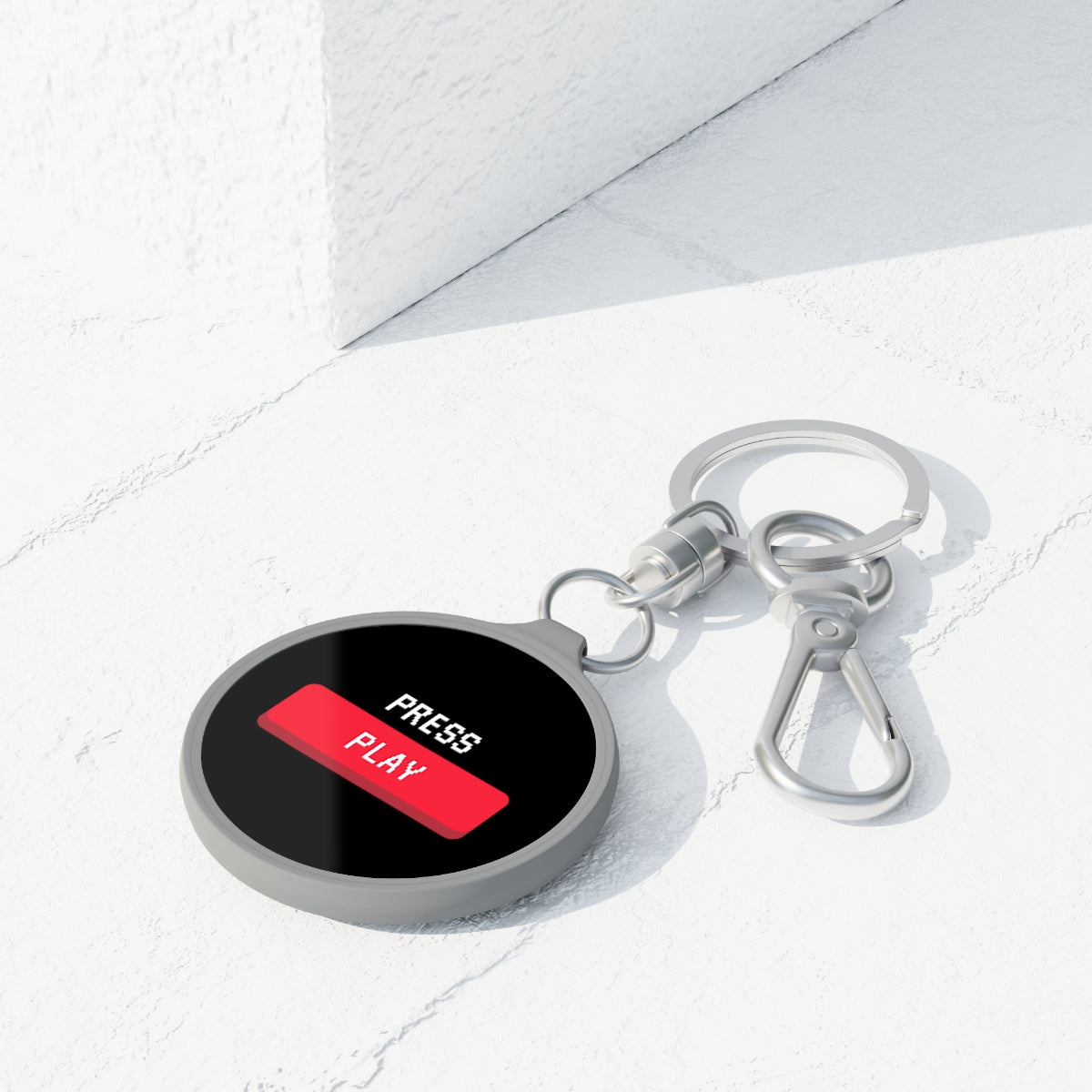 Press Play Button Modern Keychain – Tiny Dice House